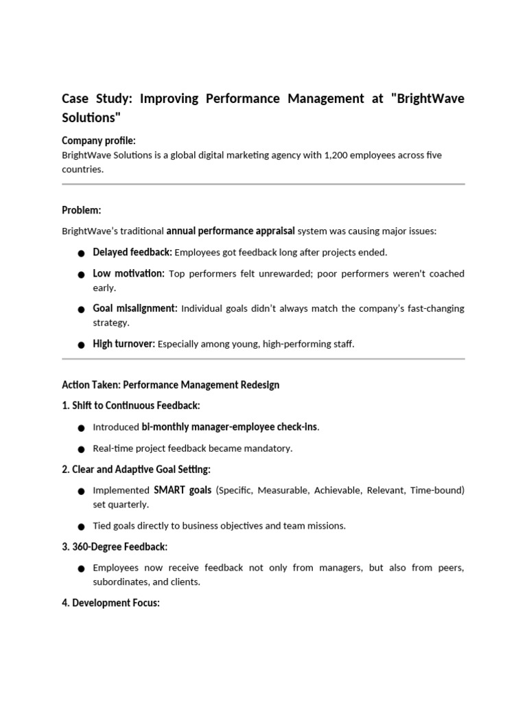 BrightWave's Performance Management Revamp | PDF