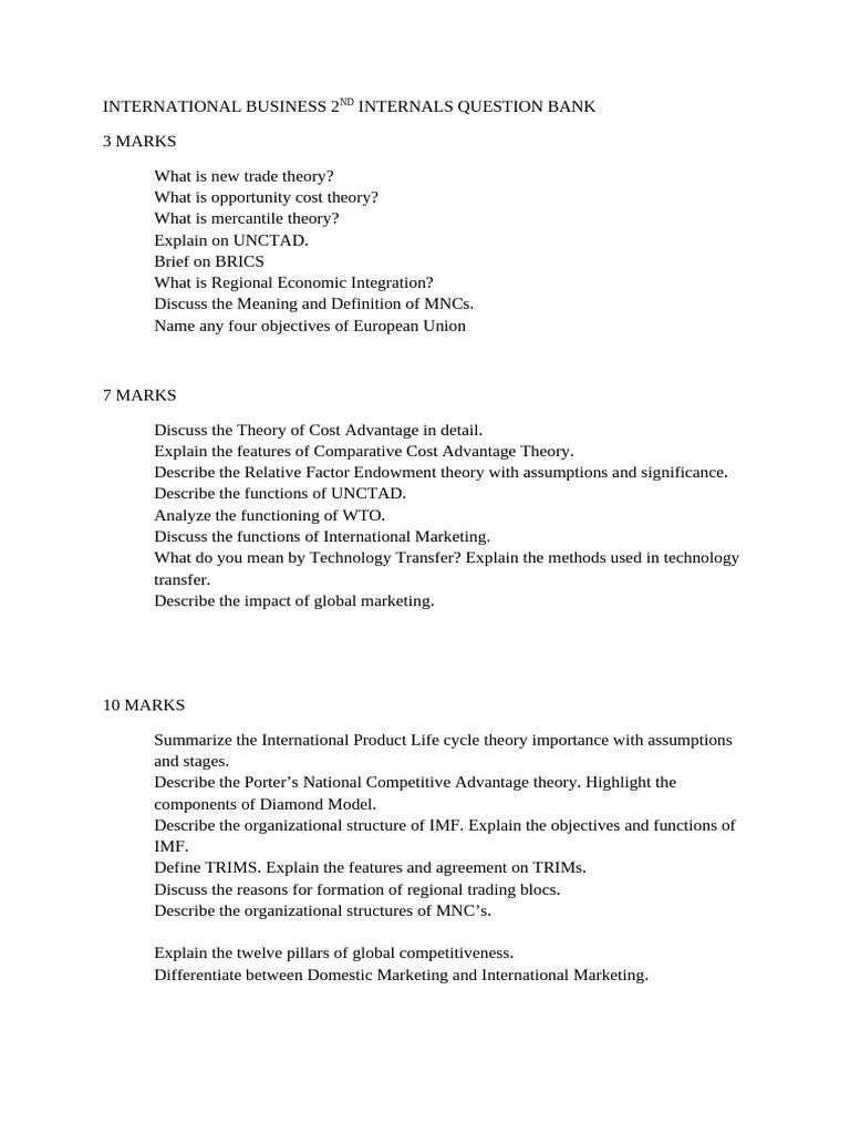 International Business Question Bank | PDF | Multinational Corporation ...