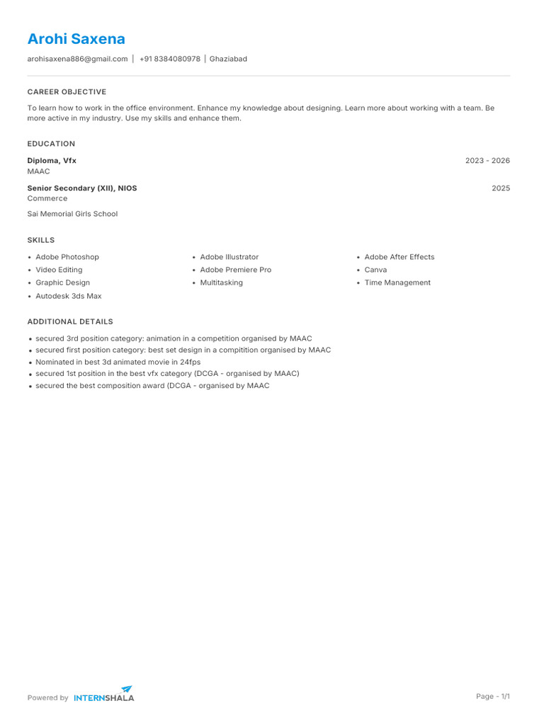 ArohiSaxena InternshalaResume | PDF