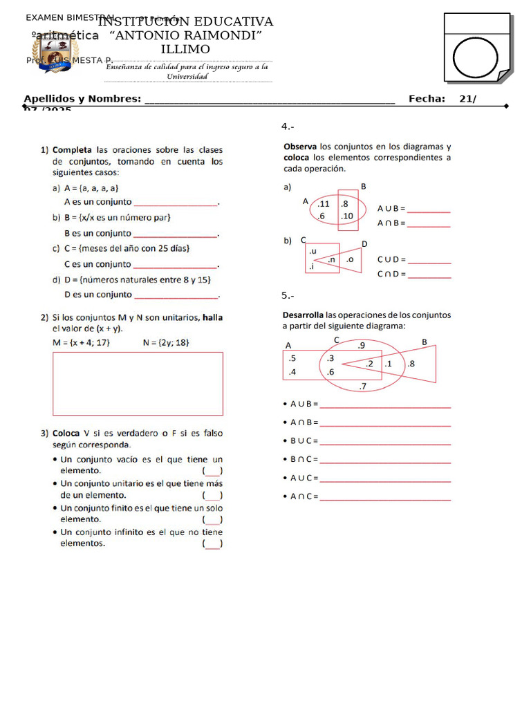Examen 2do Bimestre Aritmetica 3ro De Primaria Pdf