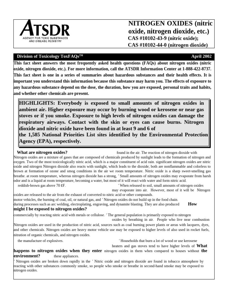 Health Effects of Nitrogen Oxides | PDF | Nitrogen Dioxide | Nitrogen
