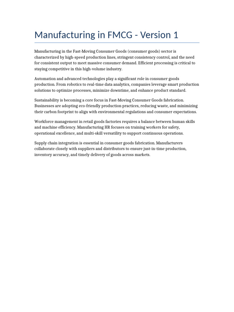 FMCG Manufacturing: Efficiency & Sustainability | PDF