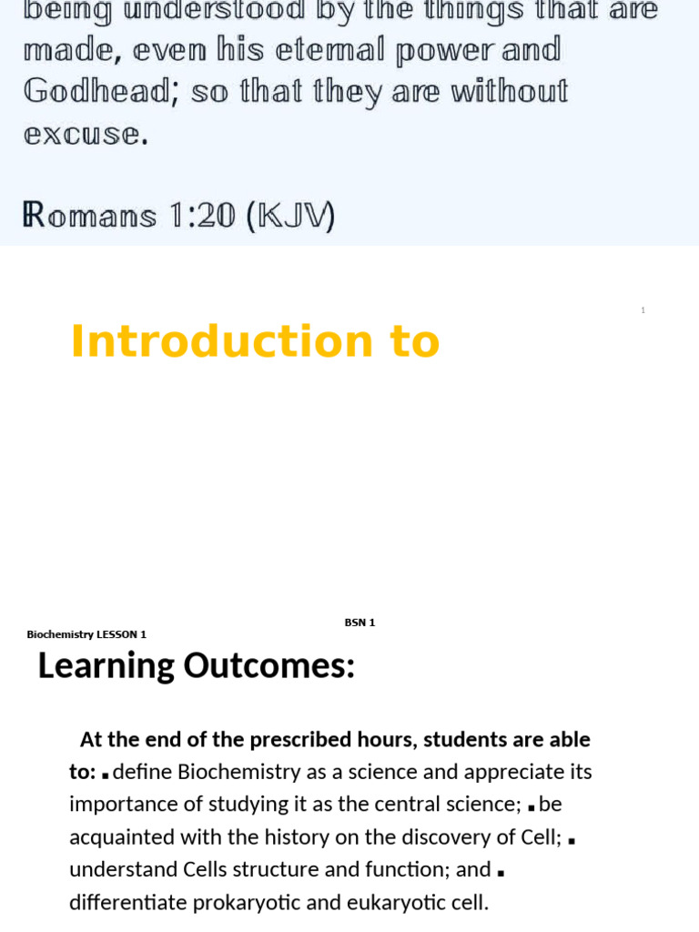 LESSON 1 Intro To Biochemistry | PDF | Cell (Biology) | Cytoskeleton