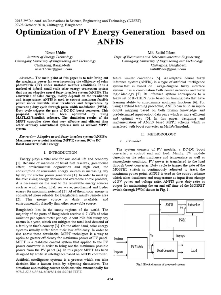 Optimization of PV Energy Generation Based On ANFIS | PDF ...