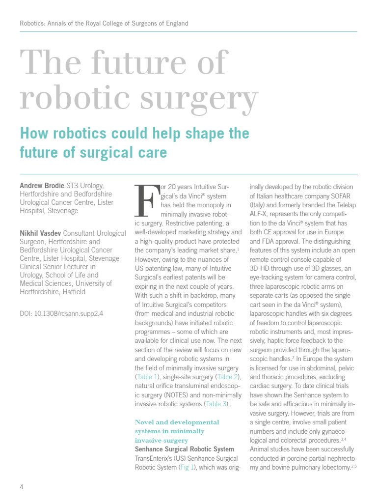 Brodie Vasdev 2018 The Future of Robotic Surgery | PDF | Clinical ...
