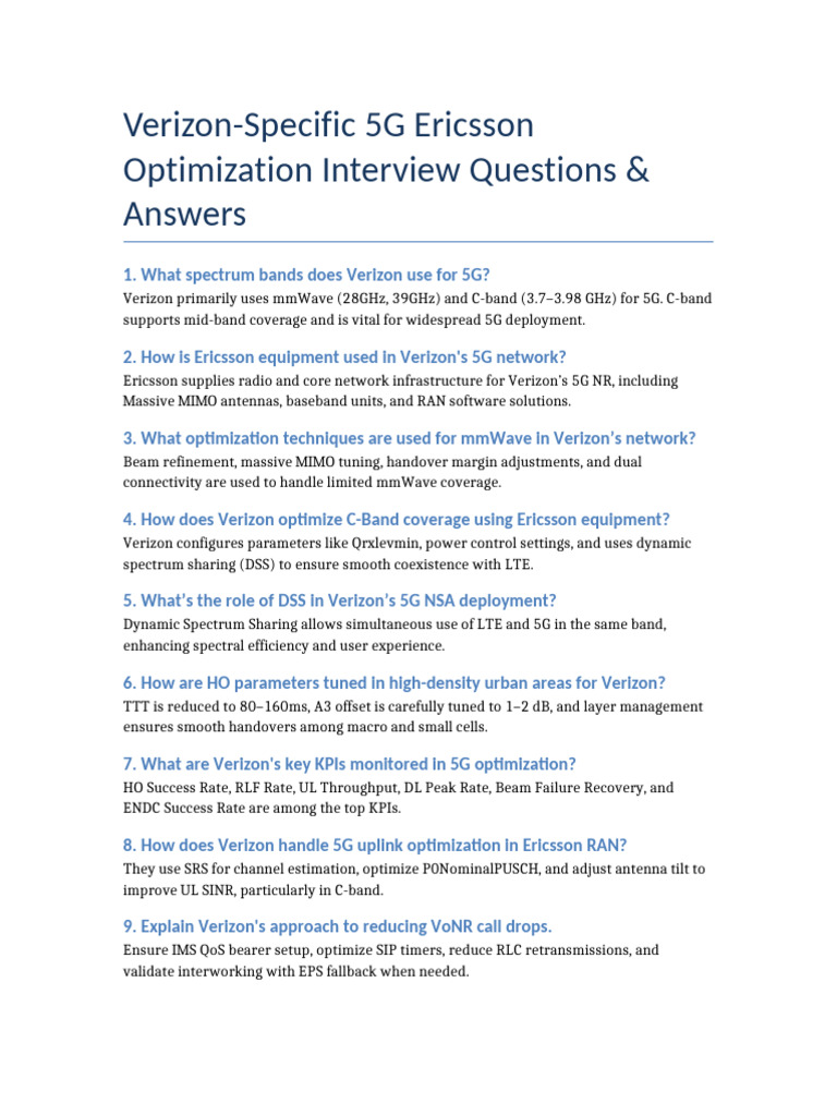 Verizon Ericsson 5G Optimization QA | PDF