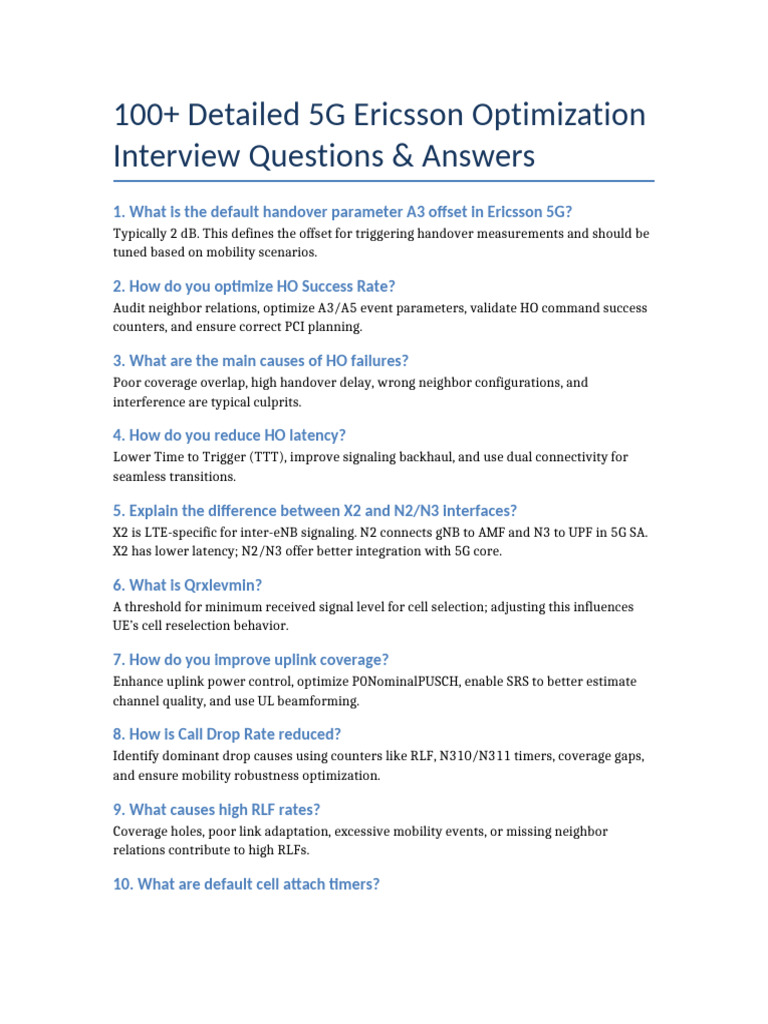 5g Ericsson Optimization Interview Detailed Qa Pdf Performance