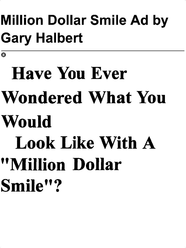 Swiped - Co-Million Dollar Smile Ad by Gary Halbert - K2opt | PDF