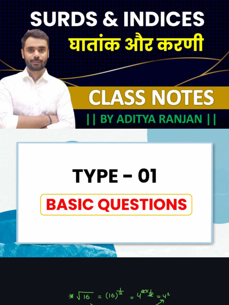 MATHEMATICS Surds & Indices Surds & Indices Class Notes | PDF