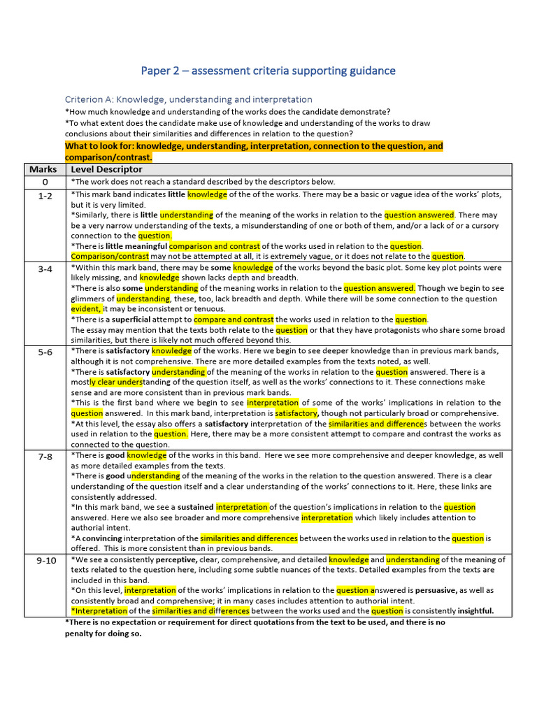 IB English Paper 2 Assessment Criteria | PDF | Essays | Accuracy And ...