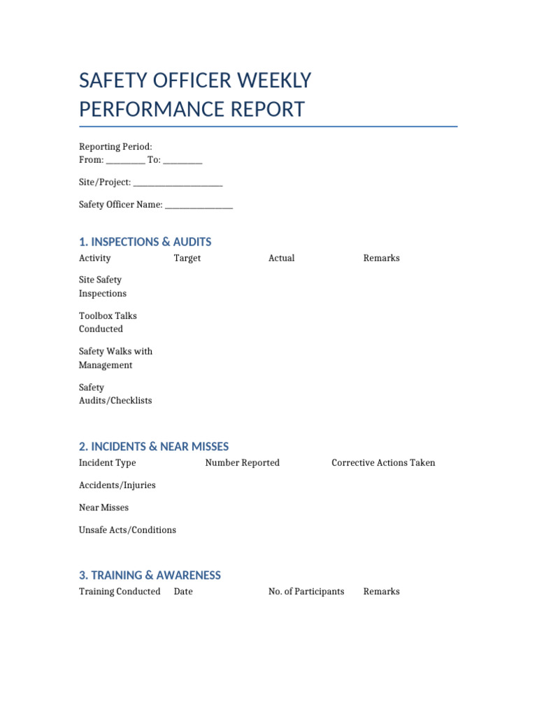 Weekly Safety Officer Report Template | PDF
