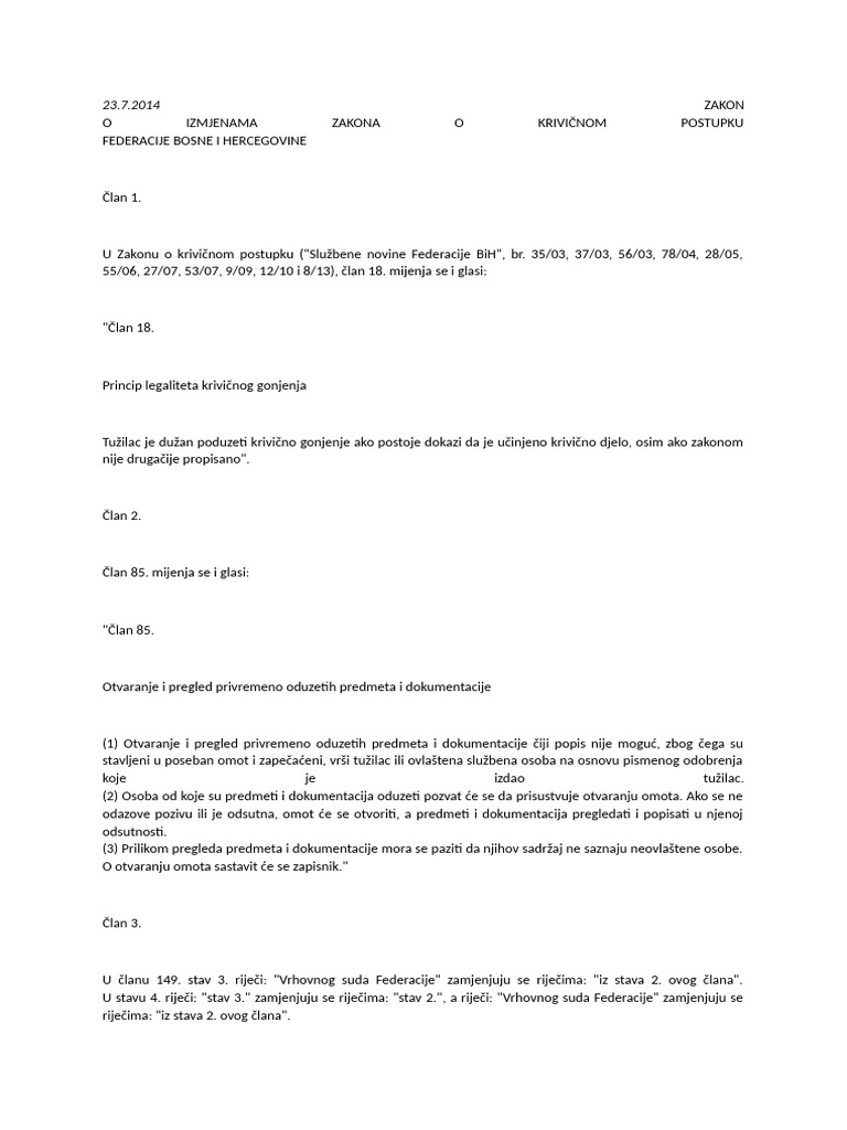 Zakon o Krivičnom Postupku Izmjene 2014 | PDF