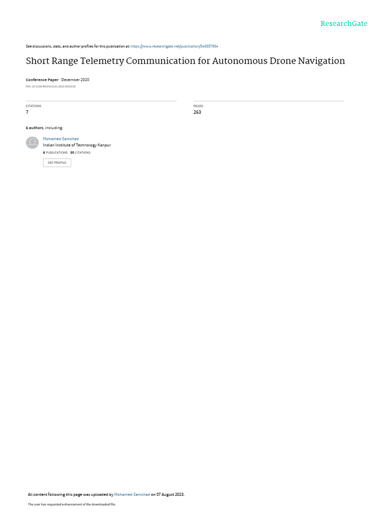 Short Range Telemetry Communication For Autonomous Drone Navigation | PDF | Unmanned Aerial ...