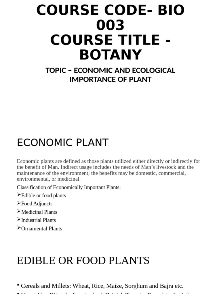 Economic and Ecological Importance of Plants | PDF | Plants | Foods