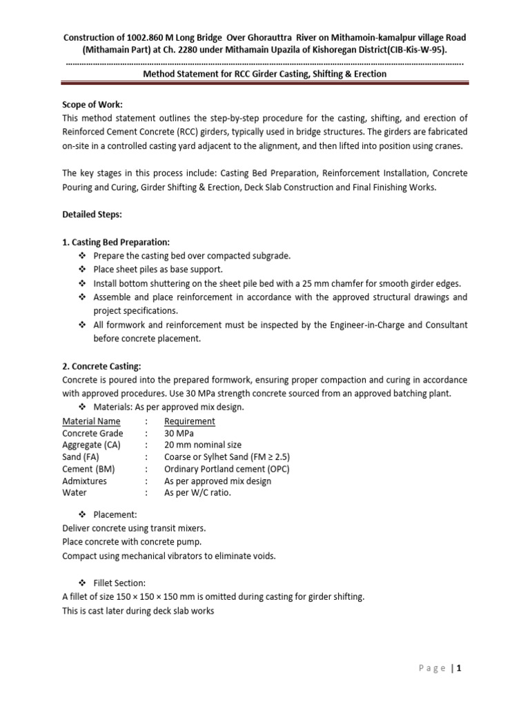 RCC Girder Methodology | PDF | Concrete | Building Technology