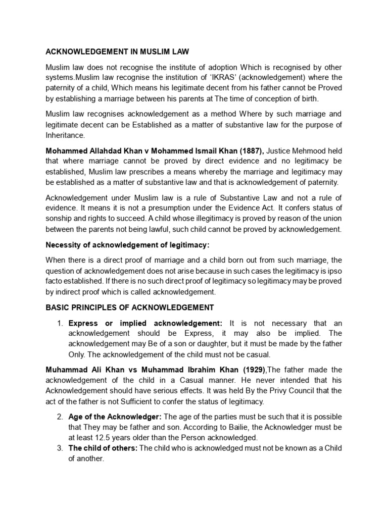 Acknowledgement | PDF | Legitimacy (Family Law) | Marriage