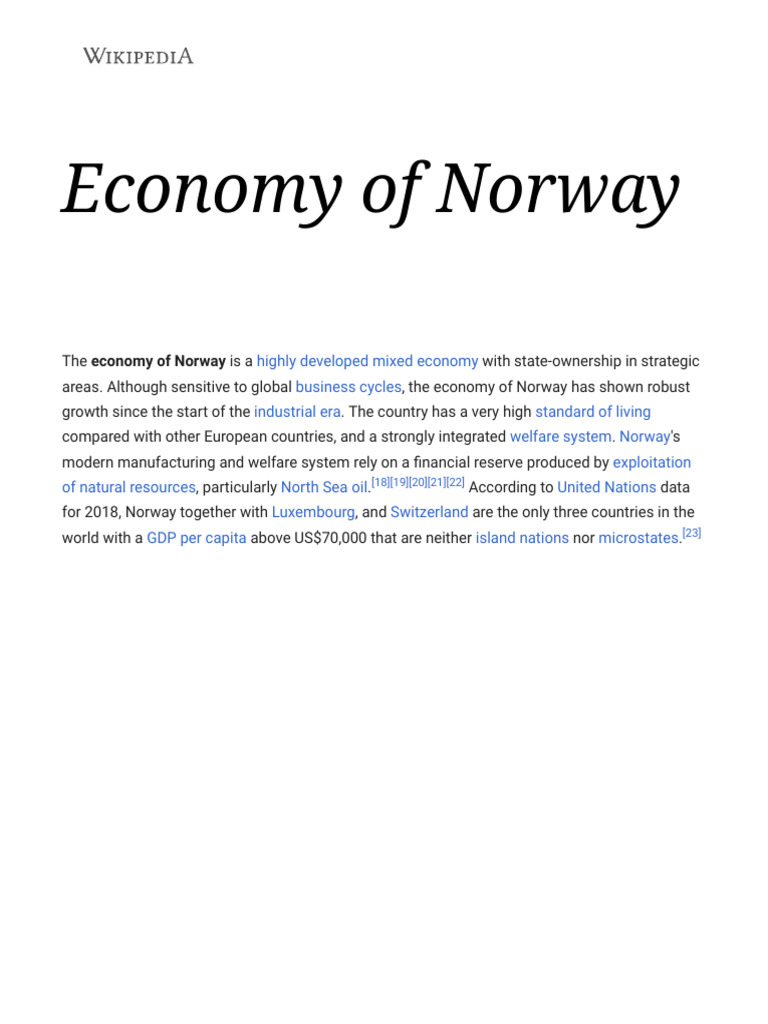 Economy of Norway - Wikipedia | PDF | Cost Of Living | Taxes