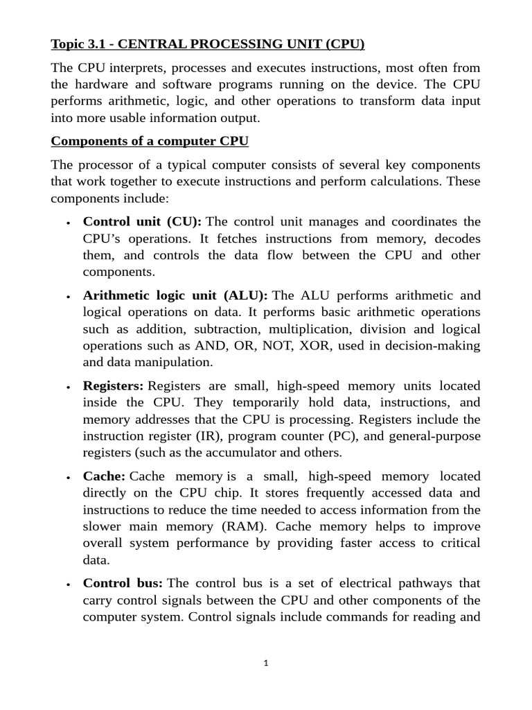 Topic 3.1 - Central Processing Unit | PDF | Central Processing Unit | Computer Hardware