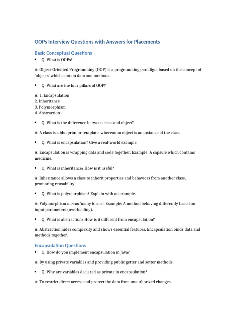 OOPs Interview QA Placement | PDF | Method (Computer Programming ...