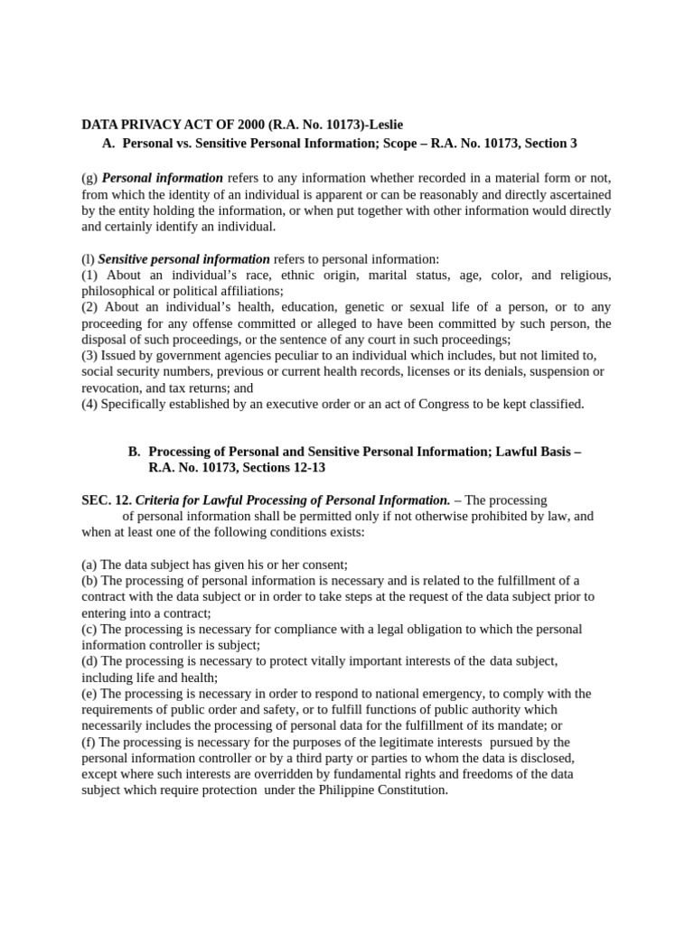 Overview of the Data Privacy Act 2000 | PDF | Securities (Finance ...