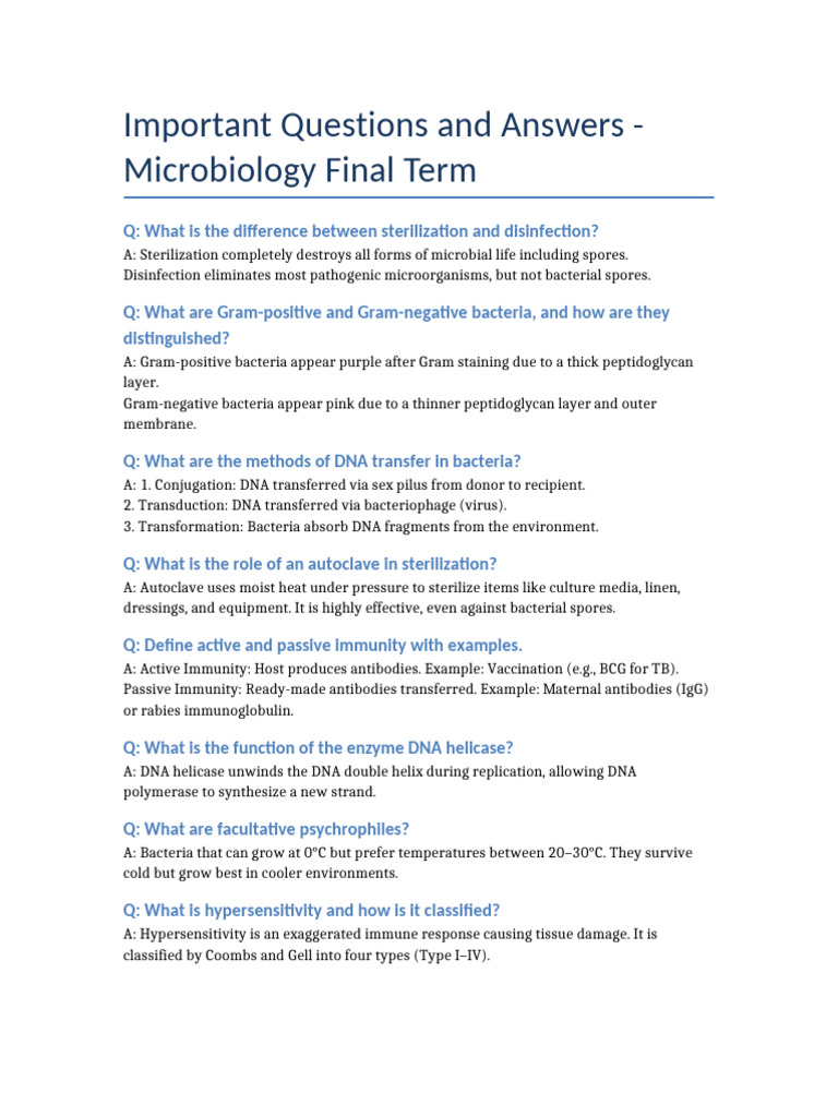 Microbiology Important Questions | PDF