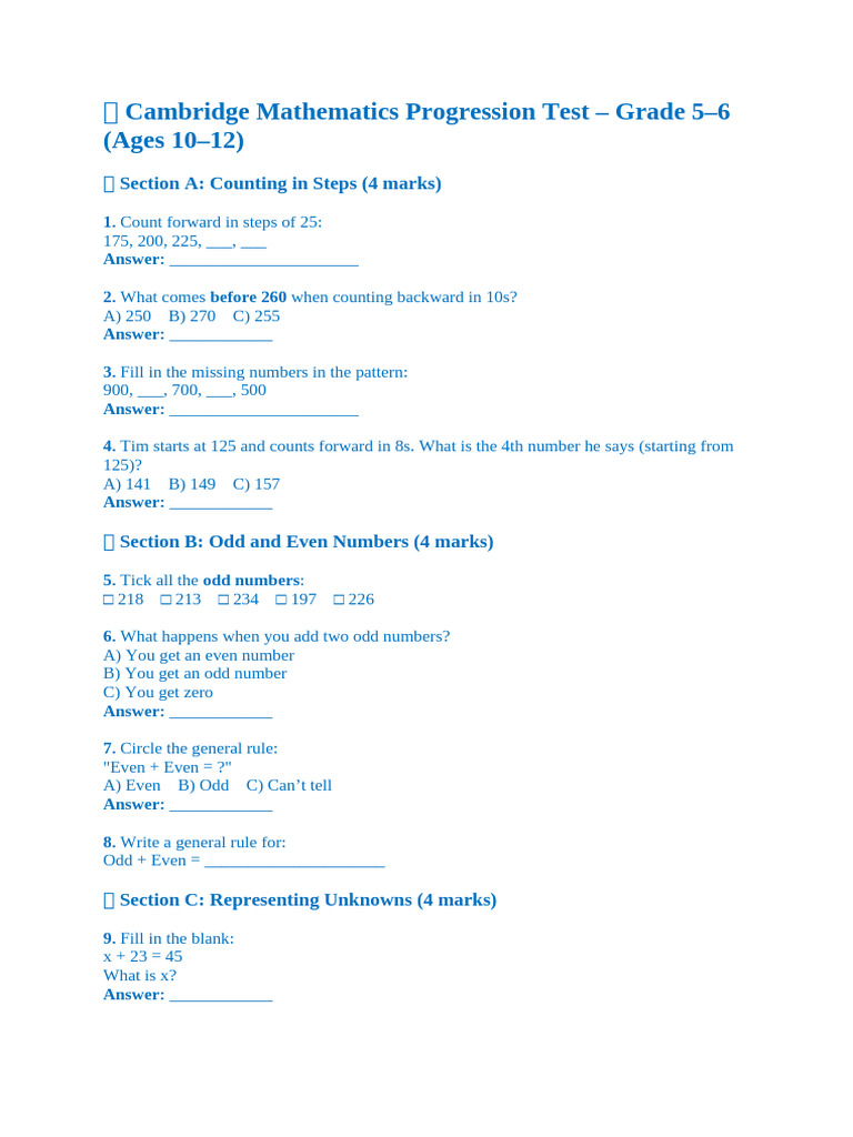Stage 5 Mathematics Progression Test | PDF