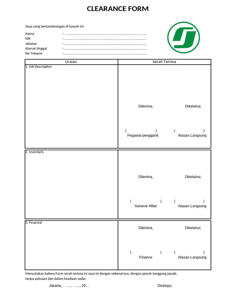 Formulir Clearance Karyawan | PDF