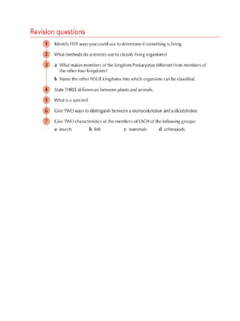 Characteristics of Living Things Review Questions. | PDF