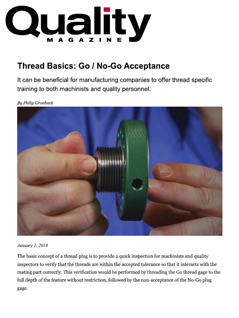 Quality Magazine Article On Thread Go No-Go | PDF