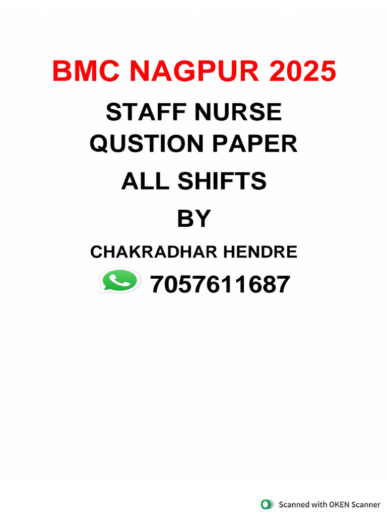Nagpur BMC Staff Nurse Paper . | PDF