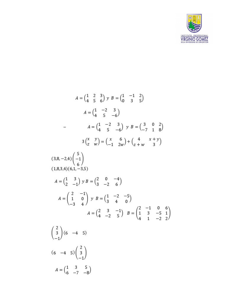 Listado Matrices | PDF | Álgebra | Álgebra lineal