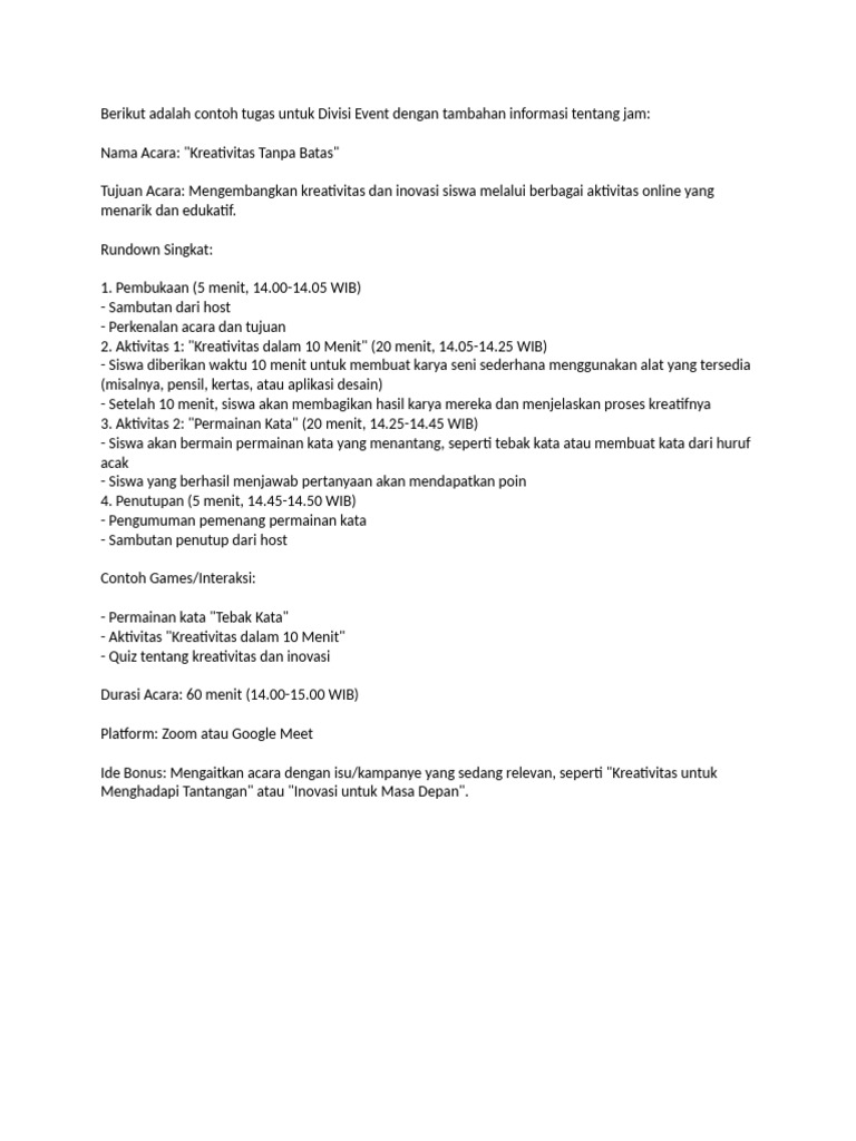 Berikut Adalah Contoh Tugas Untuk Divisi Event Dengan Tambahan ...