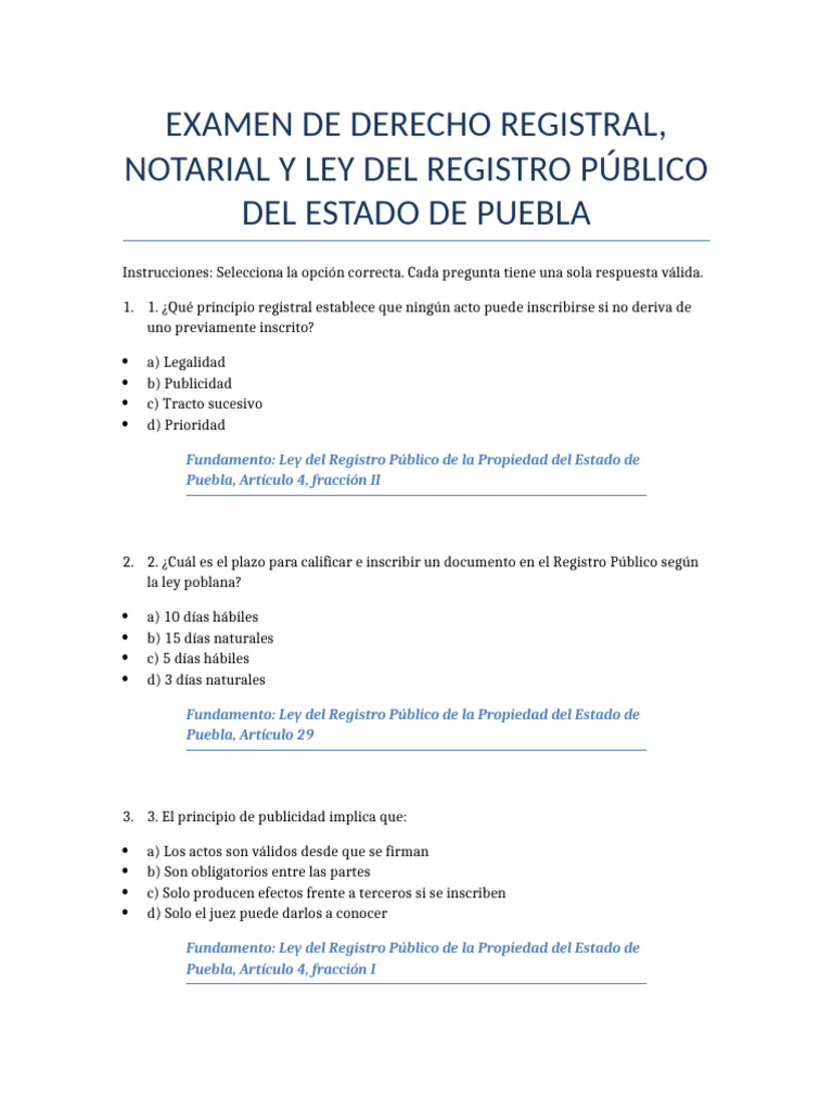 Examen 30 Preguntas Derecho Registral Notarial | PDF | Justicia | Crimen y violencia