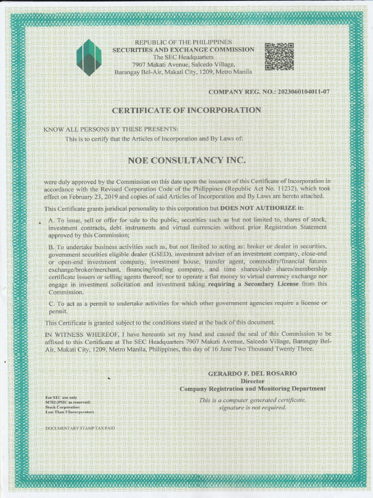 NOE Consultancy Certificate | PDF