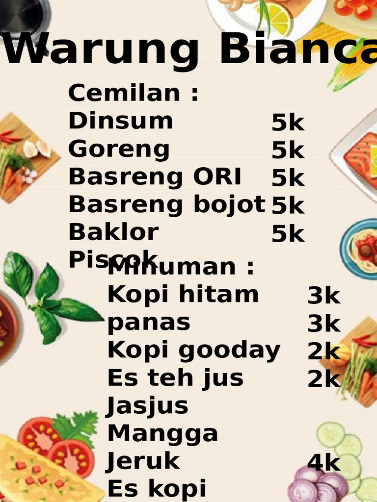 Menu Jajanan Warung | PDF