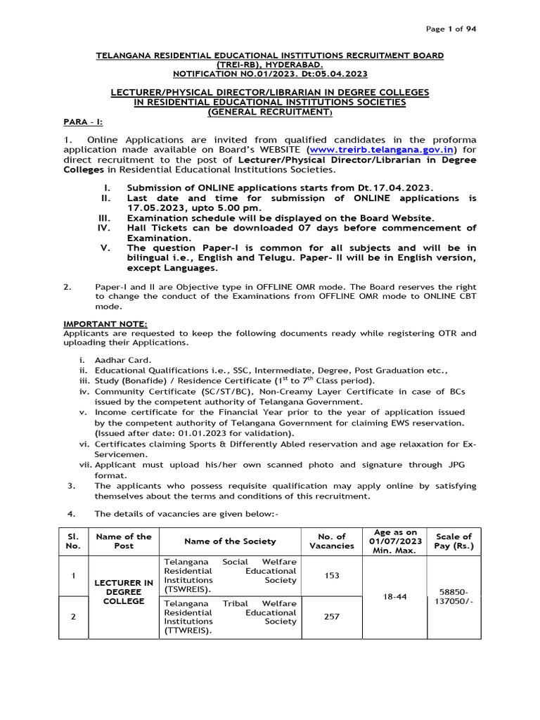 DL Detailed Notification of Lecturer Physical Director Librarian in ...