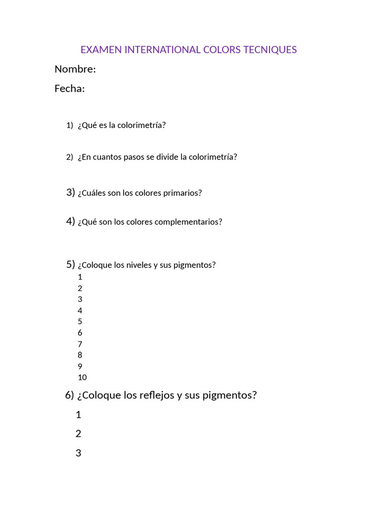 Examen International Colors Tecniques - 120504 | PDF