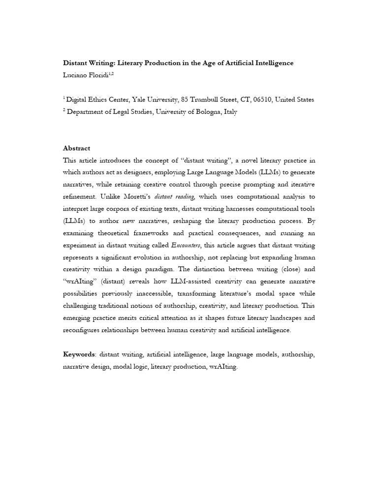 Distant Writing Literary Production in The Age of Artificial ...
