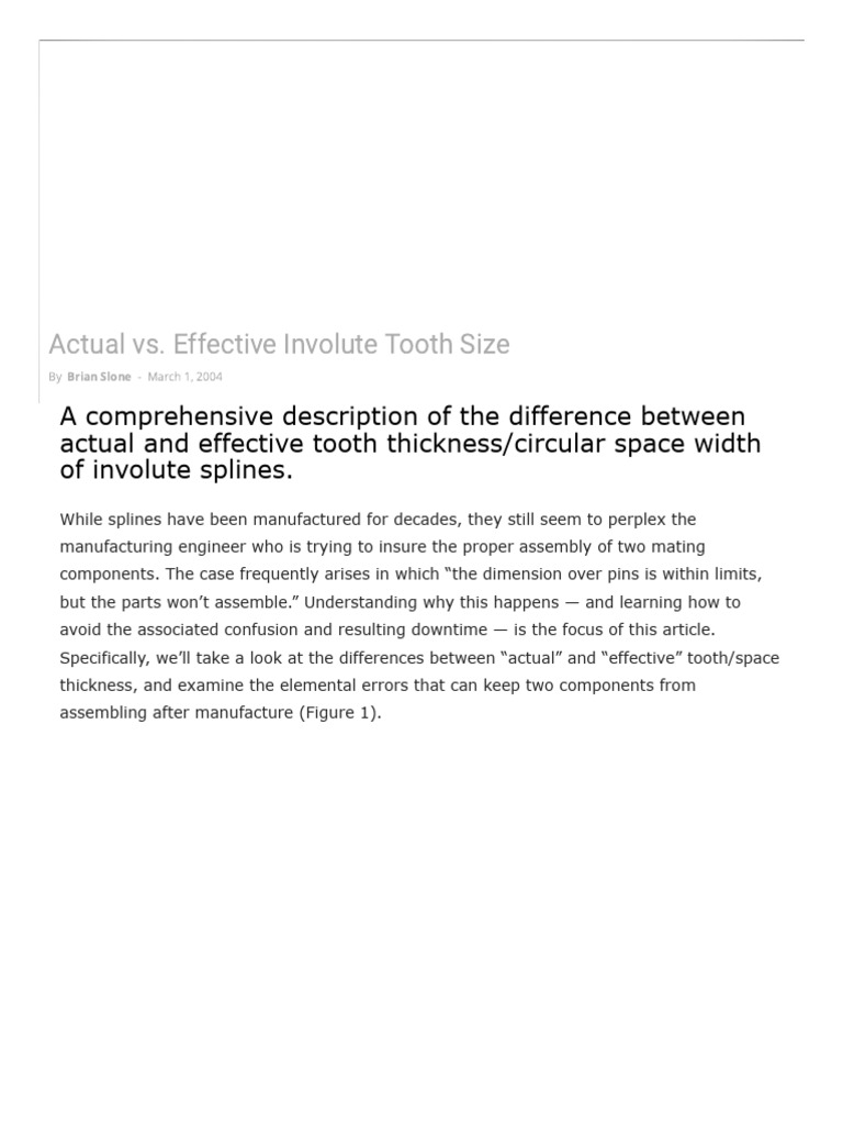 Spline Tooth Size: Actual vs. Effective | PDF | Gear | Engineering ...