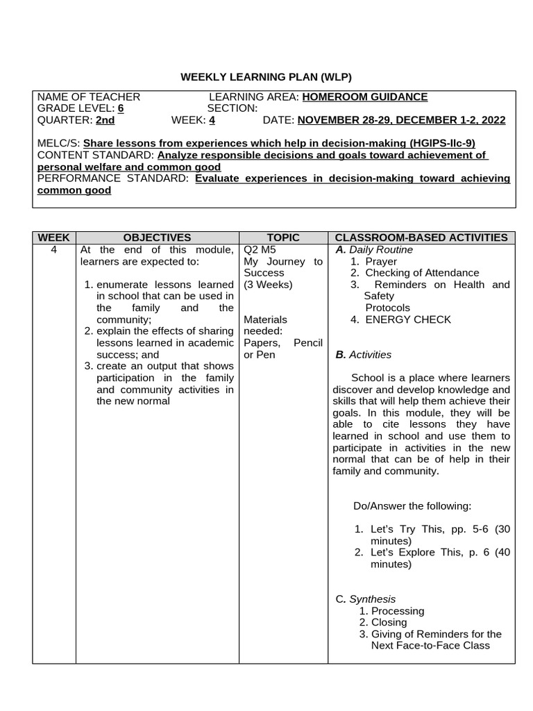 Week 4 WLP Homeroom Guidance 6 2ND Quarter | PDF | Learning | Cognition