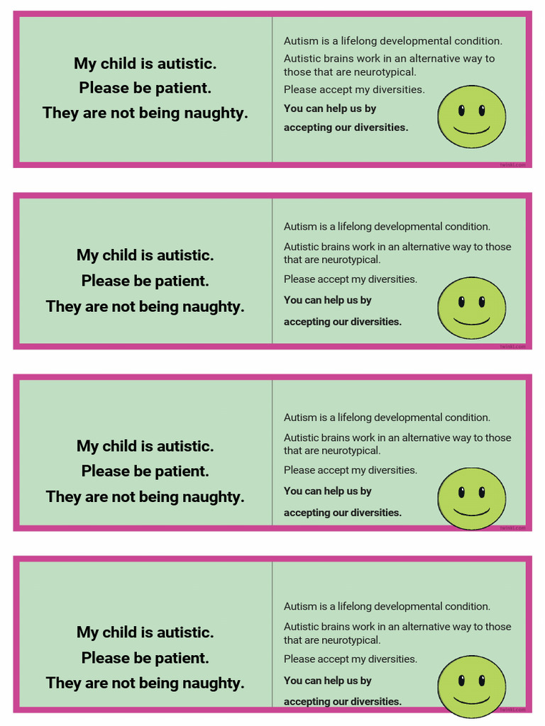 T S 3601 Autism Awareness Information Cards Ver 1 | PDF