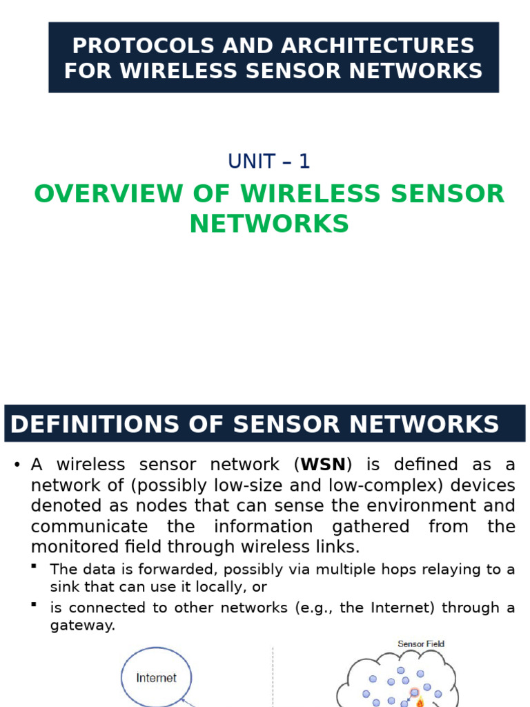 Protoclols and Architectures For WSN - UNIT - 1 | PDF | Wireless Sensor Network | Computer Network