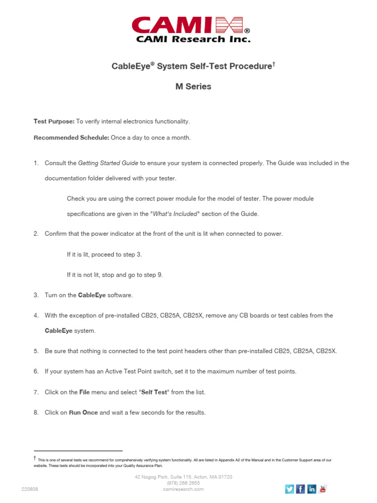 CableEye M Series Self-Test Guide | PDF | Computing