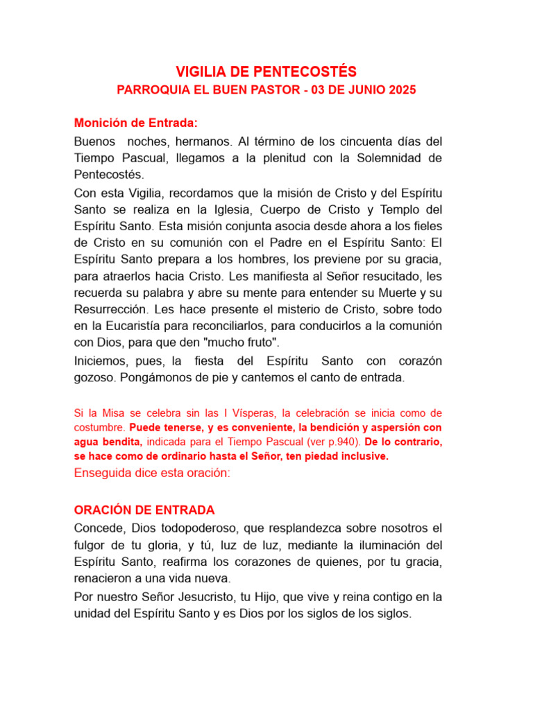 Vigilia De Pentecostés 2025 En Parroquia Pdf Eucaristía Cristo