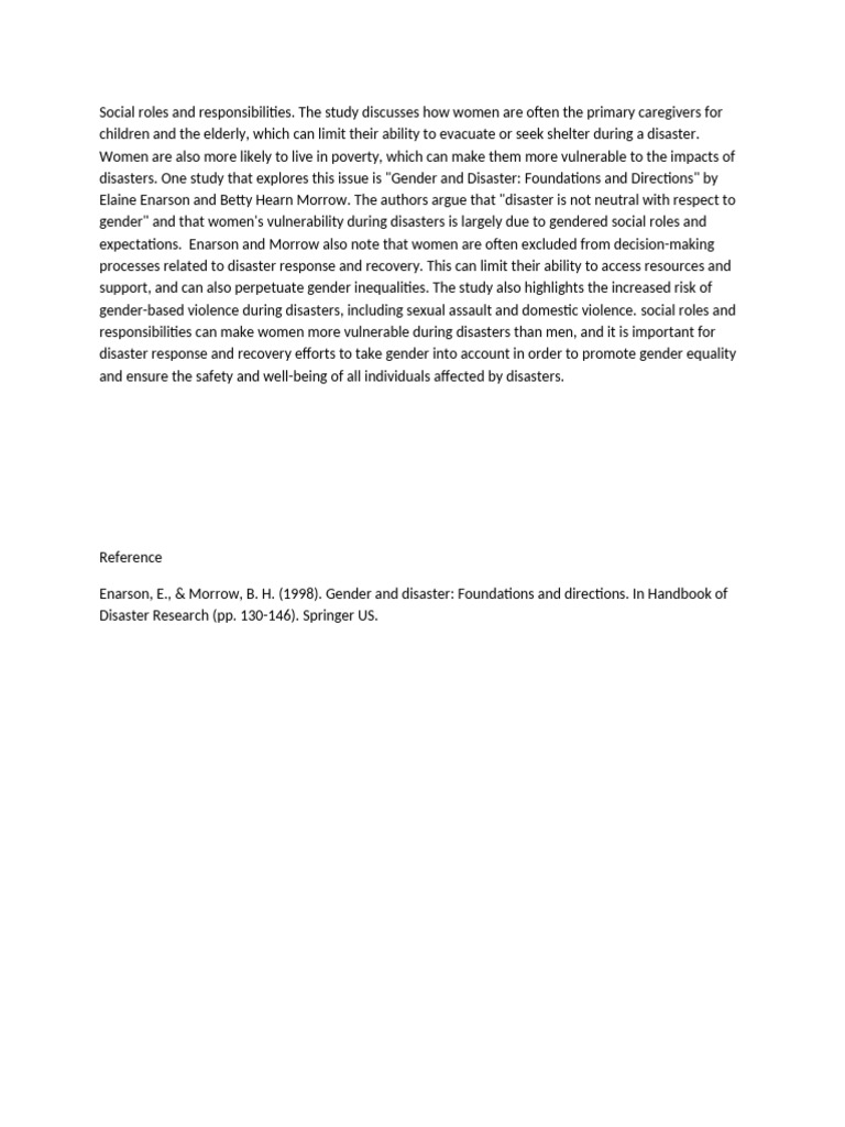 Gender Roles in Disaster Vulnerability | PDF