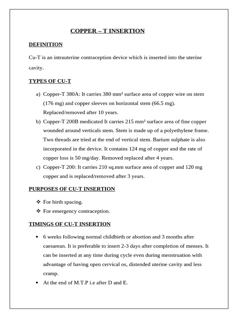 Cu-T Insertion Procedure Guide | PDF | Uterus | Women's Health
