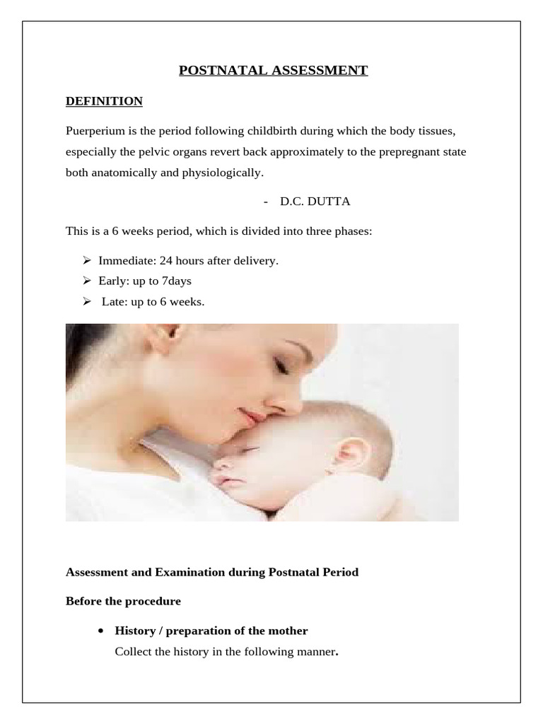 Postnatal Assessment Procedure | PDF | Postpartum Period | Childbirth