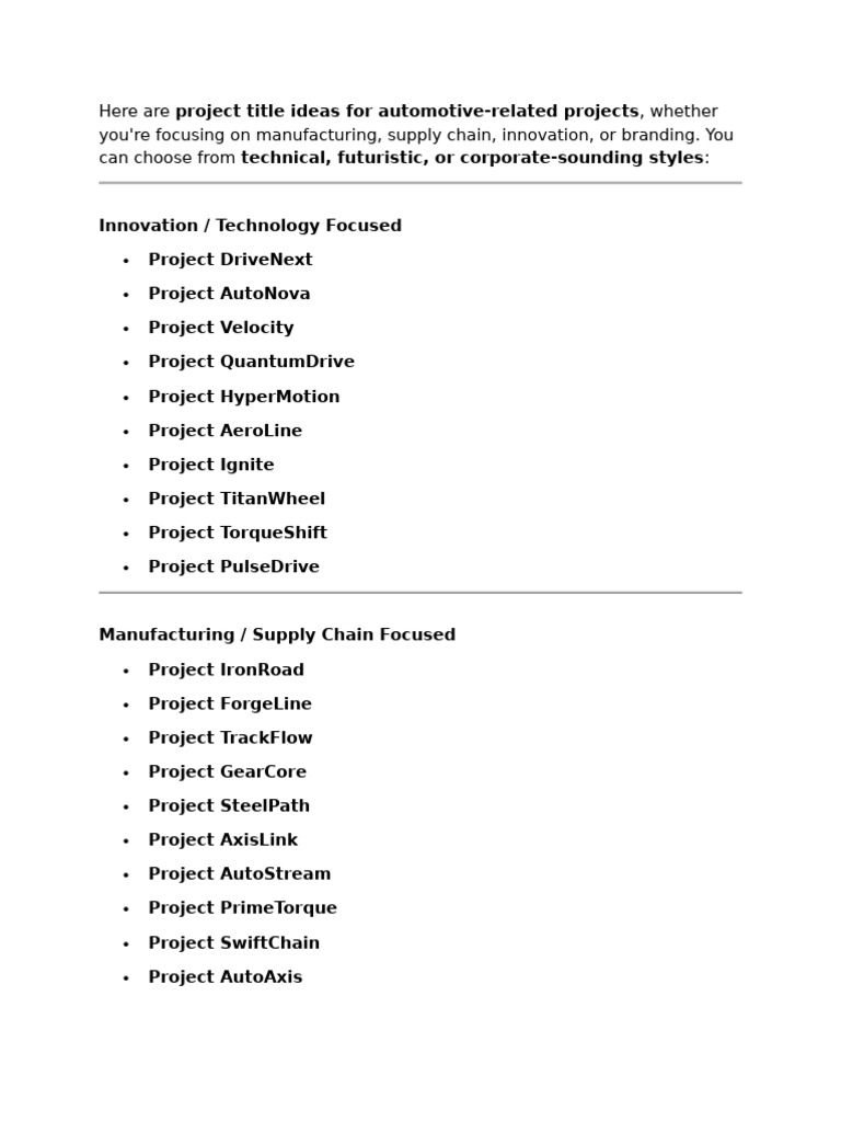 Here Are Project Title Ideas For Automotive | PDF