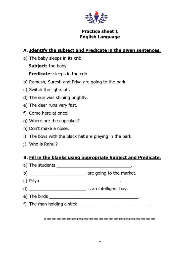 English Subject and Predicate Practice | PDF