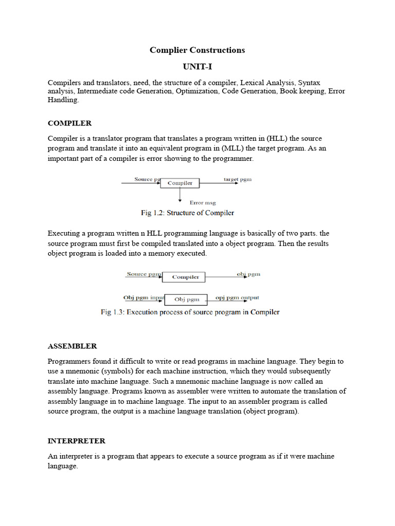 Complier Constructions UNIT-I | PDF | Compiler | Programming